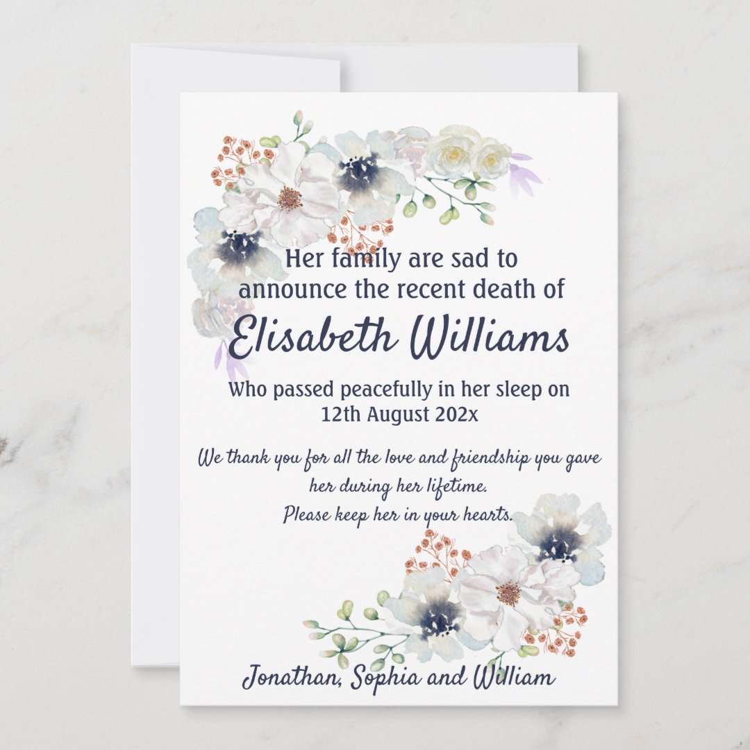 Notice of Death Funeral Arrangement Card | Zazzle