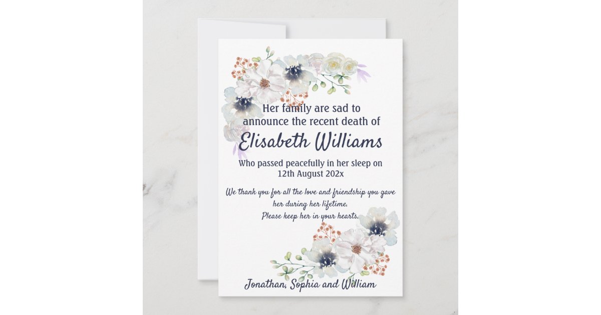 Notice of Death Funeral Arrangement Card | Zazzle