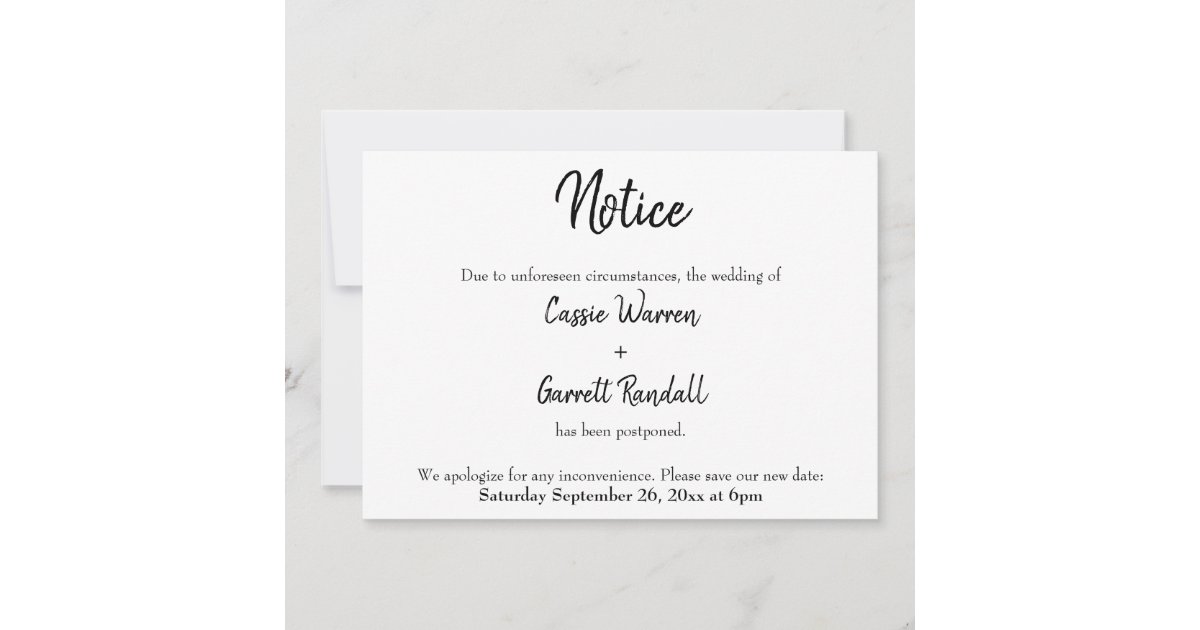 "Notice" Postponed Wedding Announcement | Zazzle