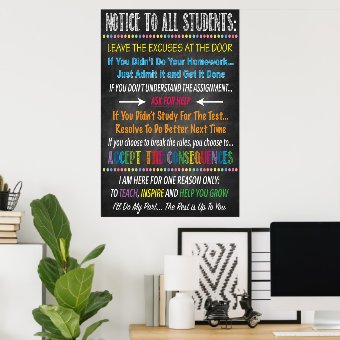 Notice To All Students Classroom Teacher Poster | Zazzle