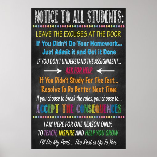 Notice To All Students Classroom Teacher Poster | Zazzle