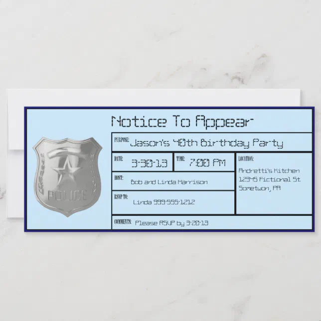 Notice to Appear Custom Birthday Party Invites | Zazzle