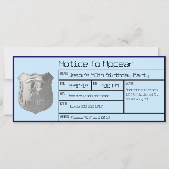 Notice to Appear Custom Birthday Party Invites | Zazzle.com