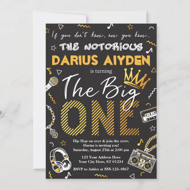 Notorious One Birthday Invitation, 90s Hip Hop Invitation | Zazzle