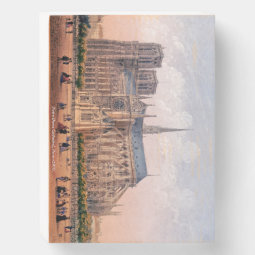 Notre Dame Cathedral print, 1870 Paris France Wooden Box Sign | Zazzle