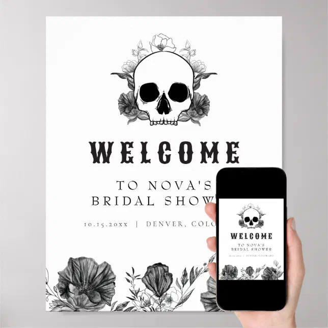 NOVA Gothic Skull Til Death Bridal Shower Welcome Poster | Zazzle