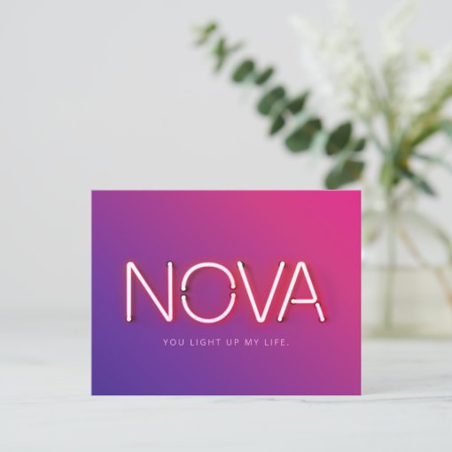 Nova name in neon lights postcard | Zazzle