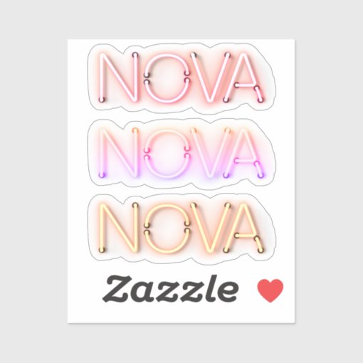 Nova name in neon lights x3 sticker | Zazzle