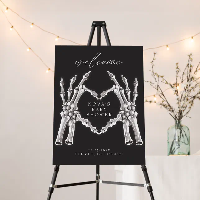 NOVA Skeleton Heart Hands Baby Shower Welcome Post Foam Board | Zazzle