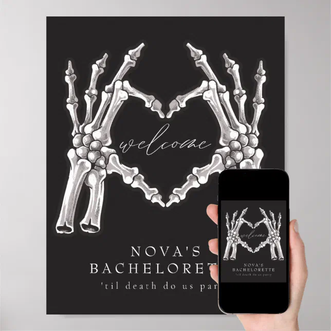 NOVA Skeleton Heart Hands Bachelorette Welcome Poster | Zazzle