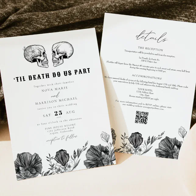 NOVA Til Death Gothic Skull Wedding Details and Invitation | Zazzle