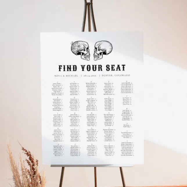 NOVA Til Death Gothic Skull Wedding Seating Chart Foam Board | Zazzle