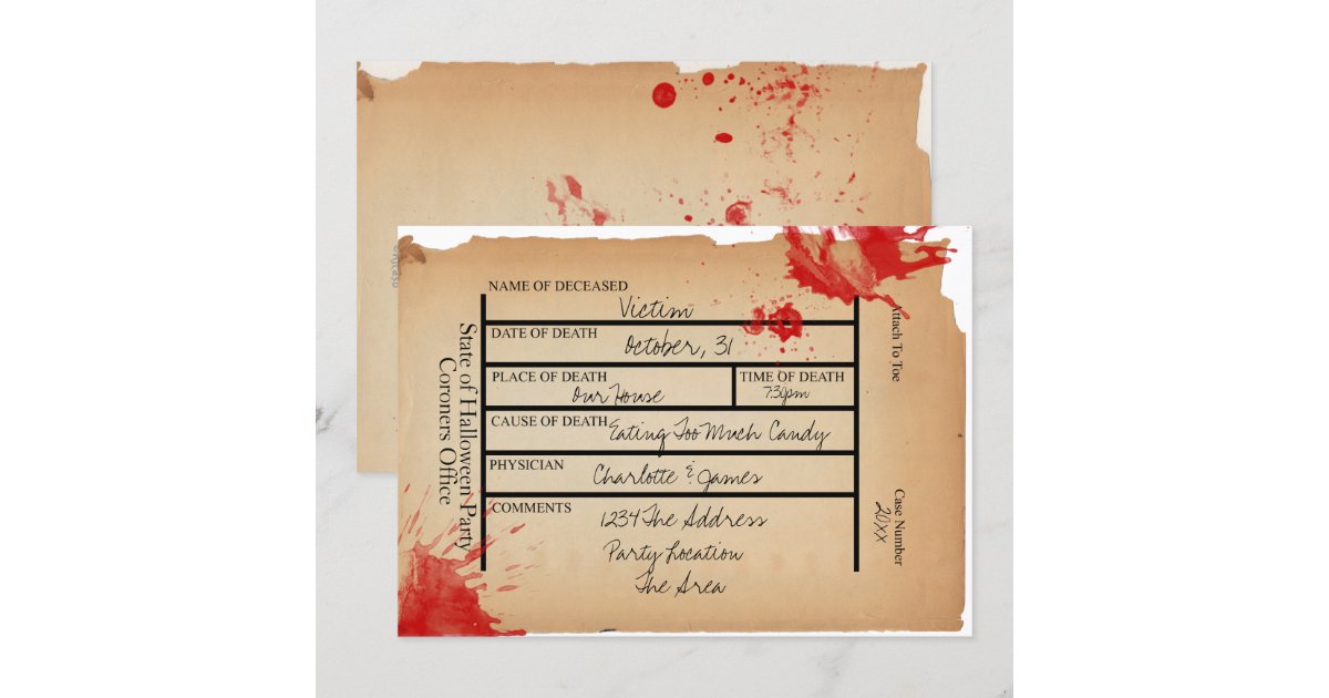 Novelty Coroners Toe Tag Halloween Invitation | Zazzle