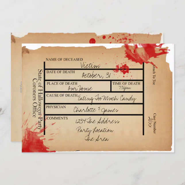 Novelty Coroners Toe Tag Halloween Invitation | Zazzle