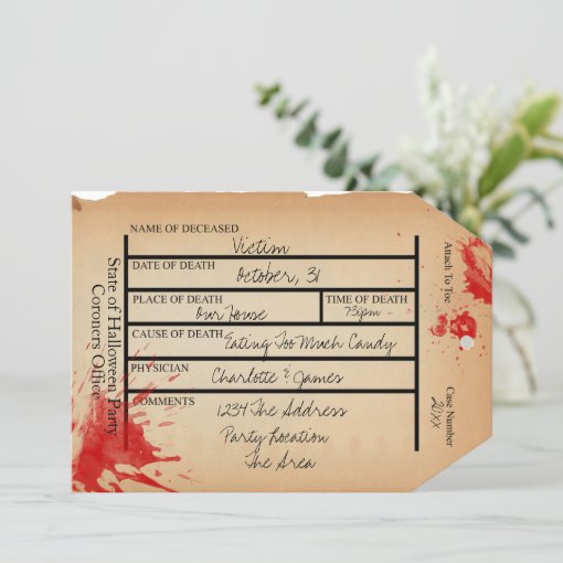 Novelty Coroners Toe Tag Halloween Invitation | Zazzle