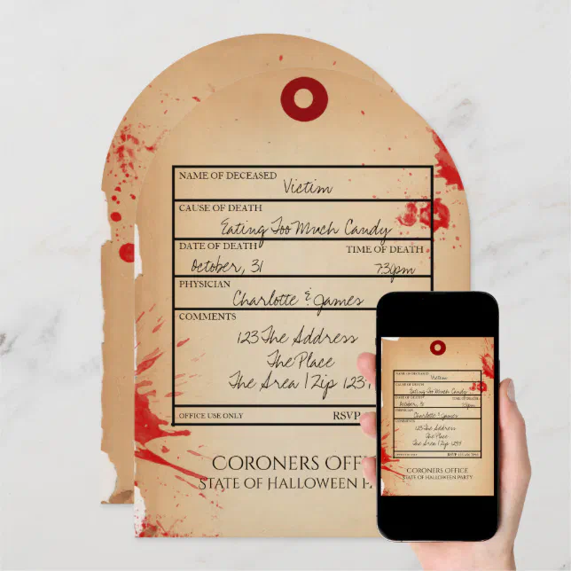 Novelty Halloween Party Toe Tag Coroners Office Invitation | Zazzle