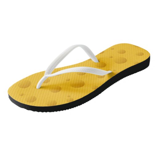 Novelty yellow swiss cheese beach flip flops | Zazzle