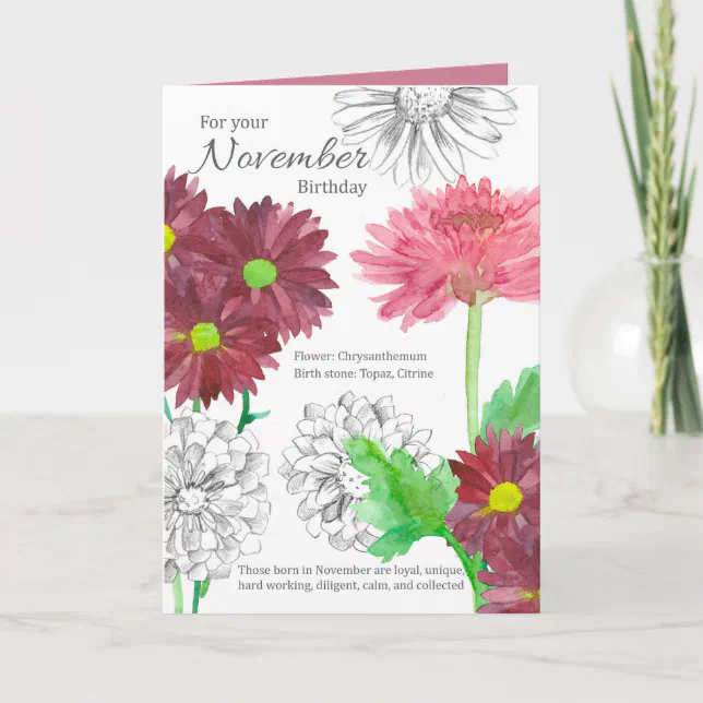 November Birthday Birth Month Flower Floriography Card | Zazzle