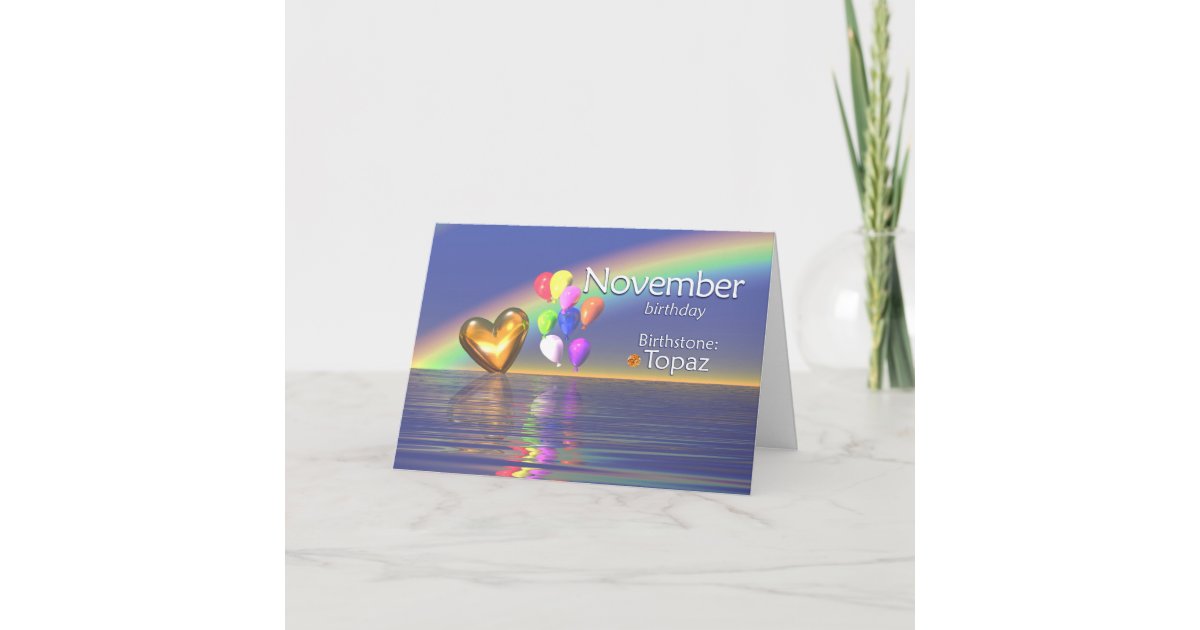 November Birthday Topaz Heart Card | Zazzle