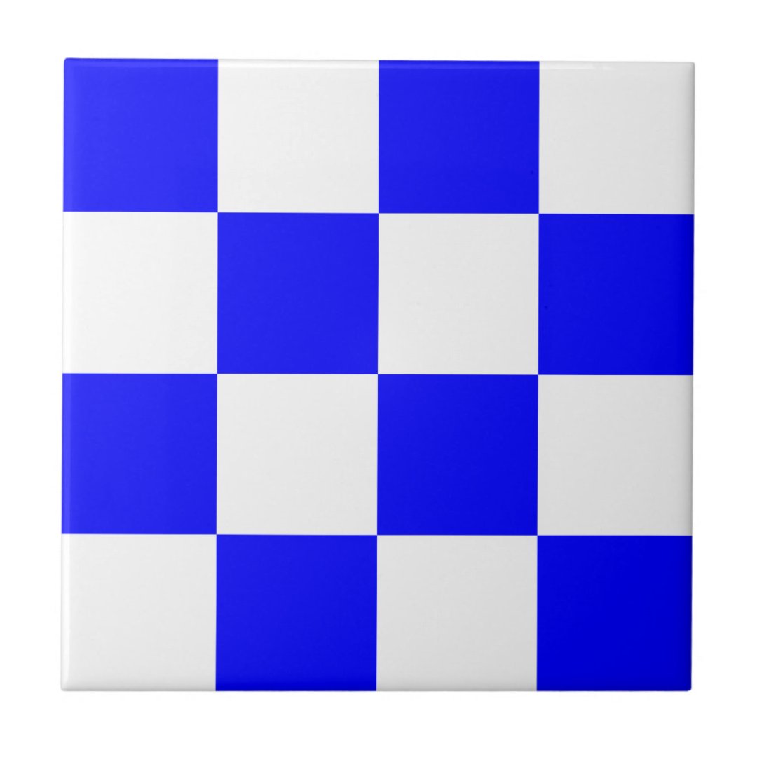 NOVEMBER Blue White Checkered Square Ceramic Tile | Zazzle