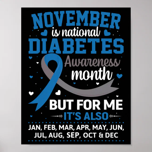 November is Diabetes Awareness Month Blue and Gray Poster | Zazzle