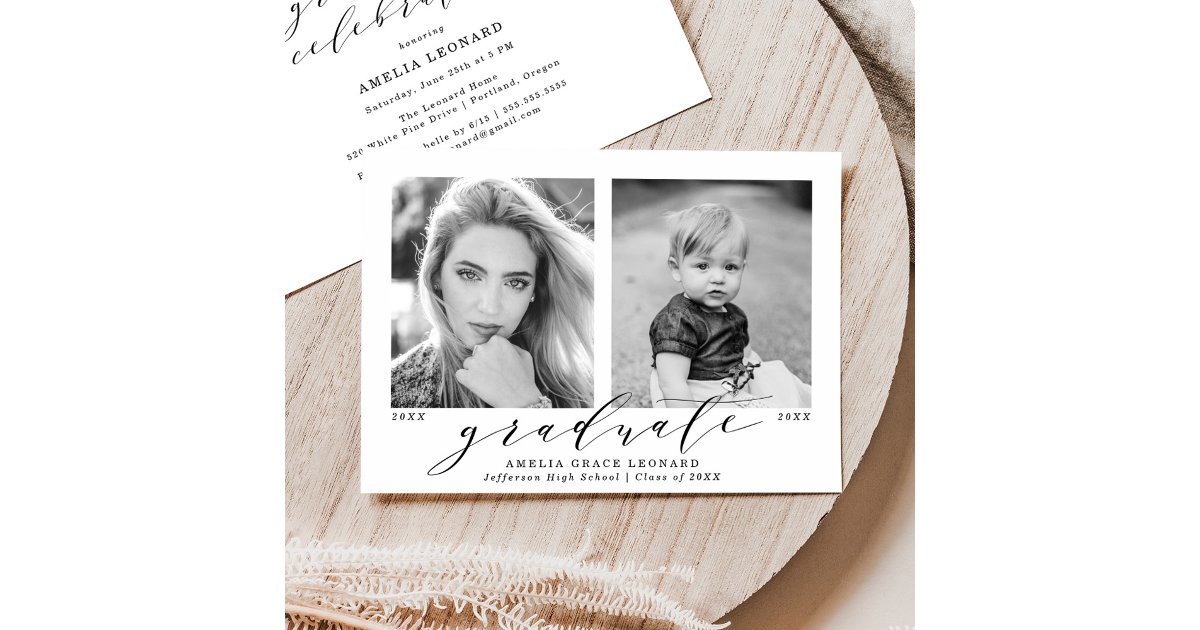 Now and Then Photo Graduation Party Invitation | Zazzle