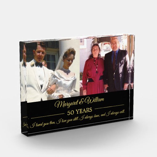 Now and Then Photos Gold Text Anniversary Photo | Zazzle