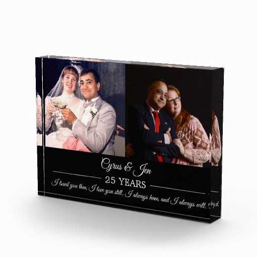 Now and Then Photos Silver Text Anniversary Photo | Zazzle