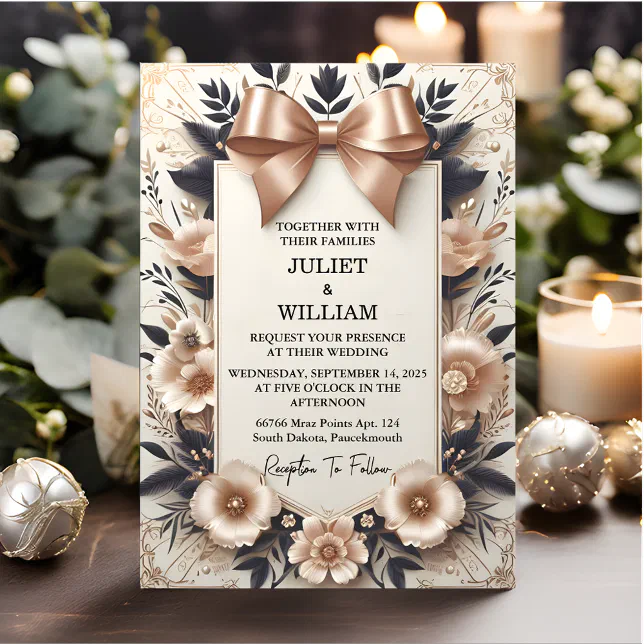 Now Banners Bows Satin Chic Ribbon Cutting Wedding Invitation | Zazzle