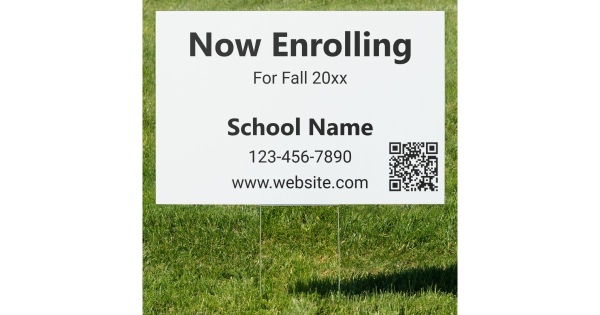 Now Enrolling Black White School Phone QR Code Sign | Zazzle