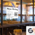 Now Hiring Black and White Retail Scan QR Code Window Cling | Zazzle