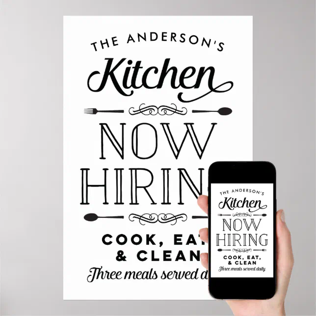 Now Hiring Fun Personalized Custom Kitchen Print | Zazzle