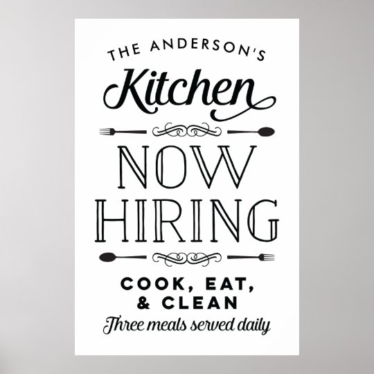 Now Hiring Fun Personalized Custom Kitchen Print | Zazzle.com