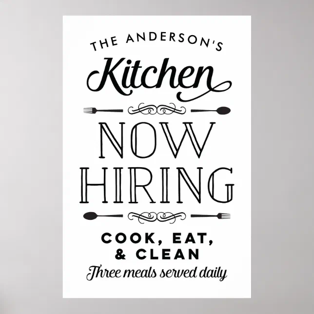 Now Hiring Fun Personalized Custom Kitchen Print | Zazzle