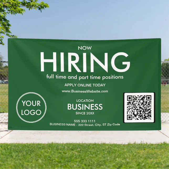 Now Hiring Modern Green Business Logo QR Code Banner | Zazzle