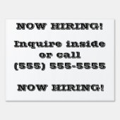 Now hiring sign for business yard | Zazzle