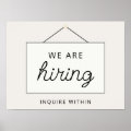 Now Hiring Window Sign, Minimal Beige Poster | Zazzle