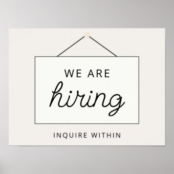Now Hiring Window Sign, Minimal Beige Poster | Zazzle