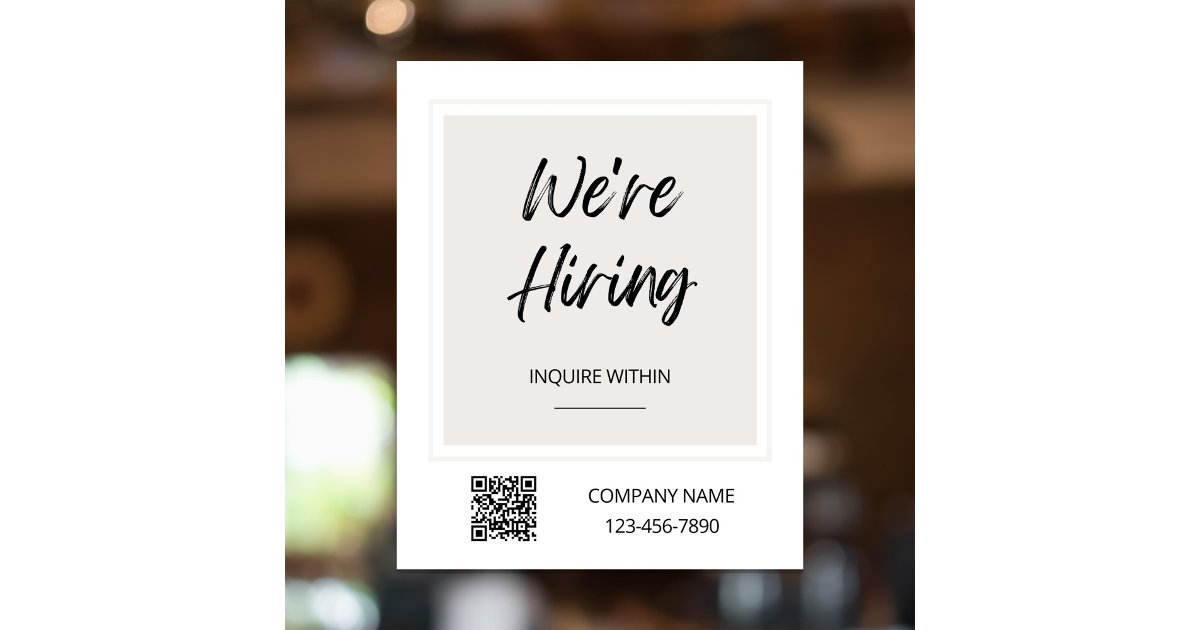 Now Hiring Window Sign, Minimal Beige Poster | Zazzle