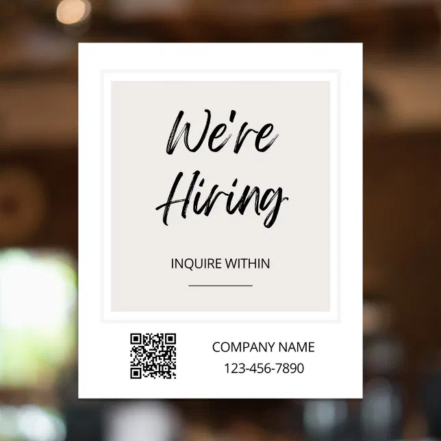 Now Hiring Window Sign, Minimal Beige Poster | Zazzle