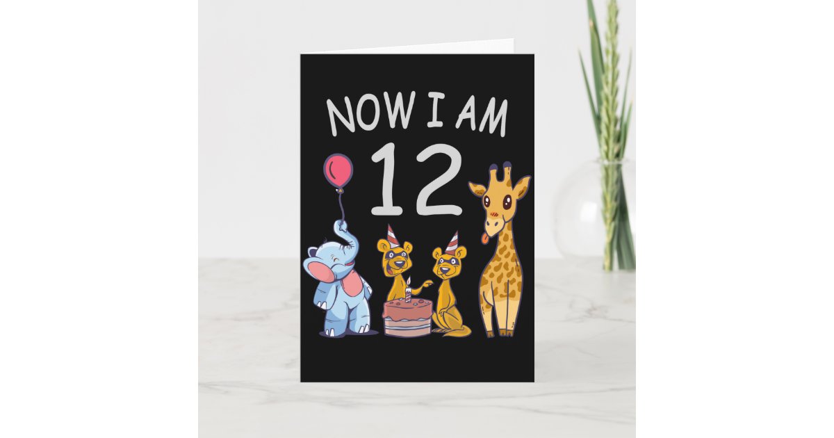 Now I am 12 years old 12th Birthday at the Zoo Card | Zazzle
