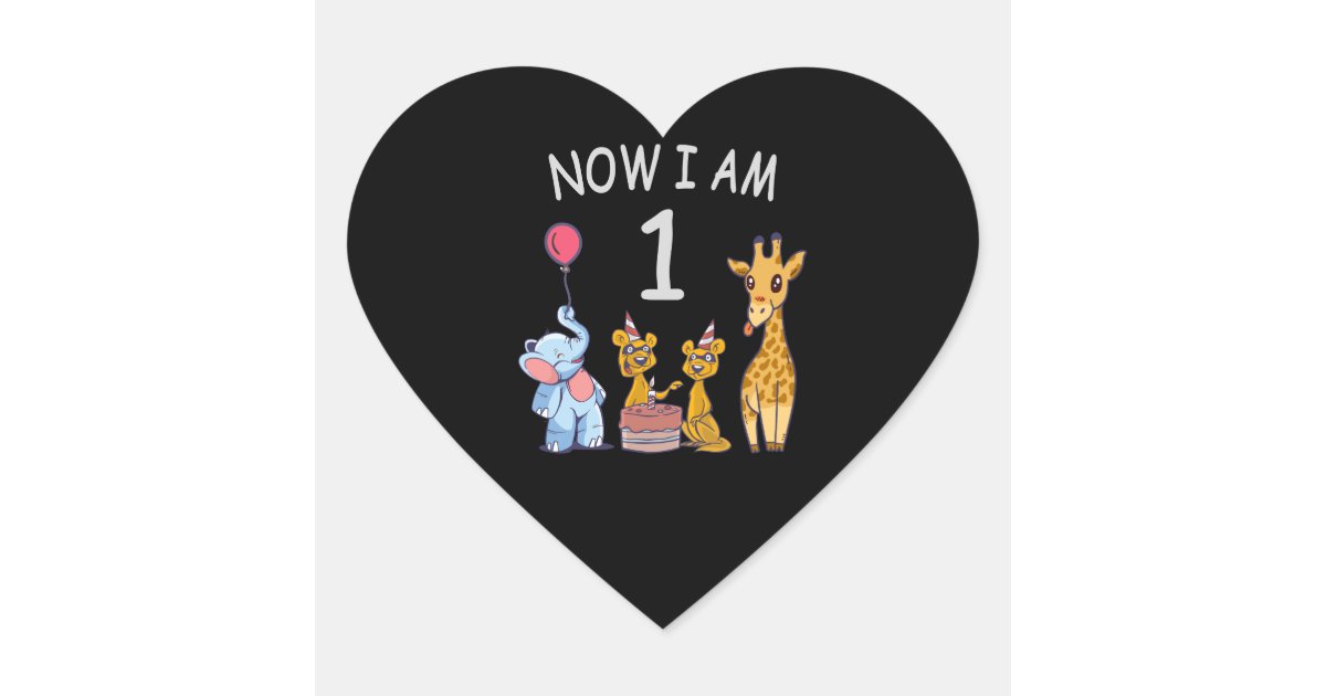 Now I am 1 year old 1st Birthday at the Zoo Heart Sticker | Zazzle