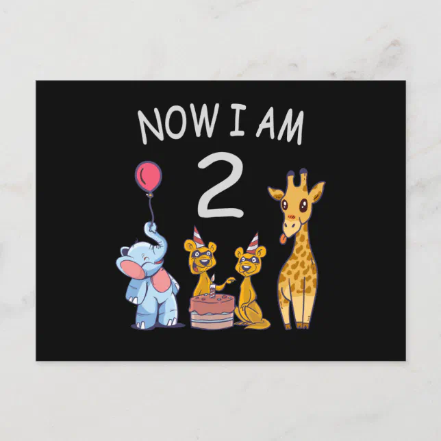 Now I am 2 years old 2nd Birthday at the Zoo Postcard | Zazzle