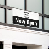 Now Open Black and White Your Logo Here Banner | Zazzle