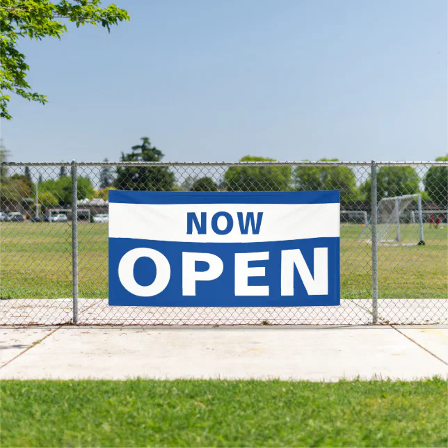 Now Open Business Blue White Large Outdoor Sign | Zazzle