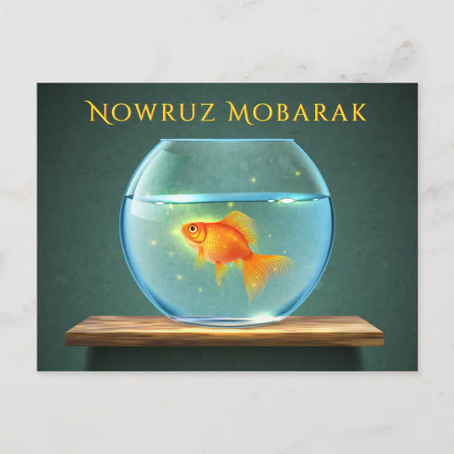 Nowruz Mobarak Goldfish in Bowl Postcard | Zazzle