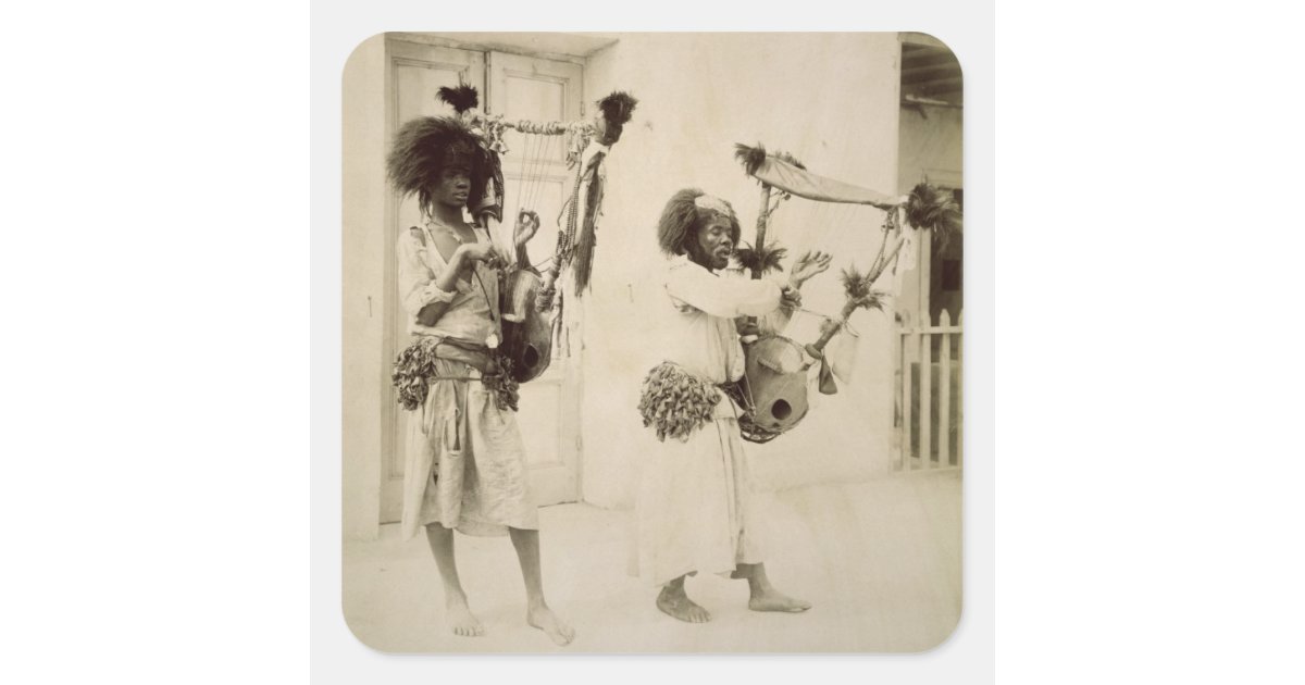Nubian Musicians (sepia photo) Square Sticker | Zazzle