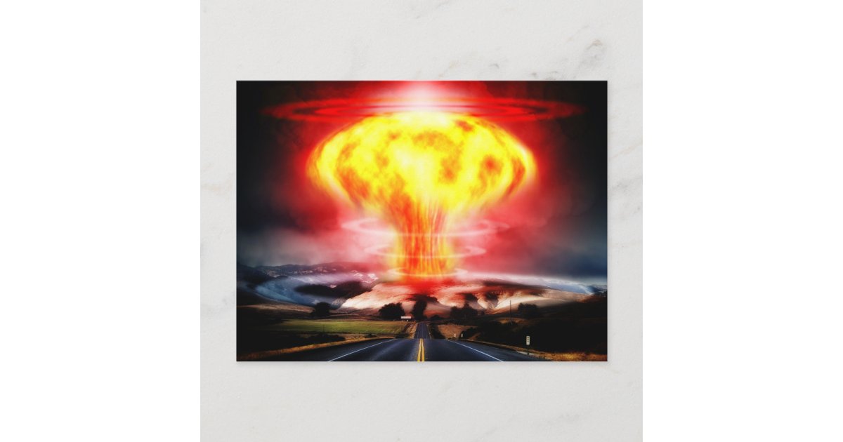 Nuclear explosion mushroom cloud illustration postcard | Zazzle