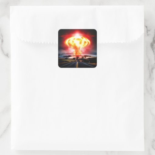 Nuclear explosion mushroom cloud illustration square sticker | Zazzle