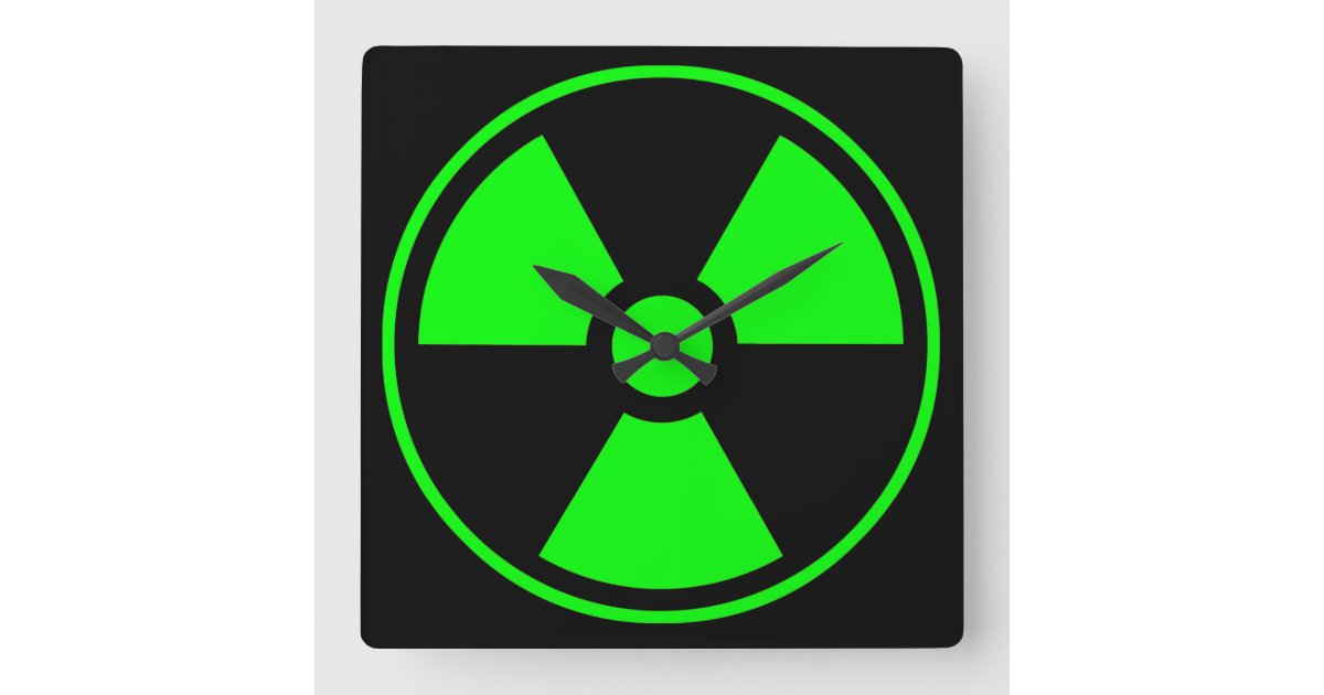 Nuclear Radioactive Radiation Symbol in green Square Wall Clock | Zazzle